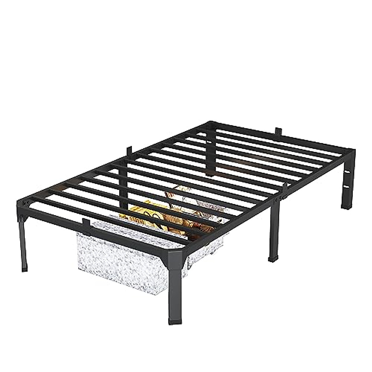Superay 14 Inch Metal Twin Bed Frame with Mattress Slide Stopper - Single Black Basic Anti Squeak Steel Slats Platform, Easy Assembly Heavy Duty Noise Free Bedframes, No Box Spring Needed