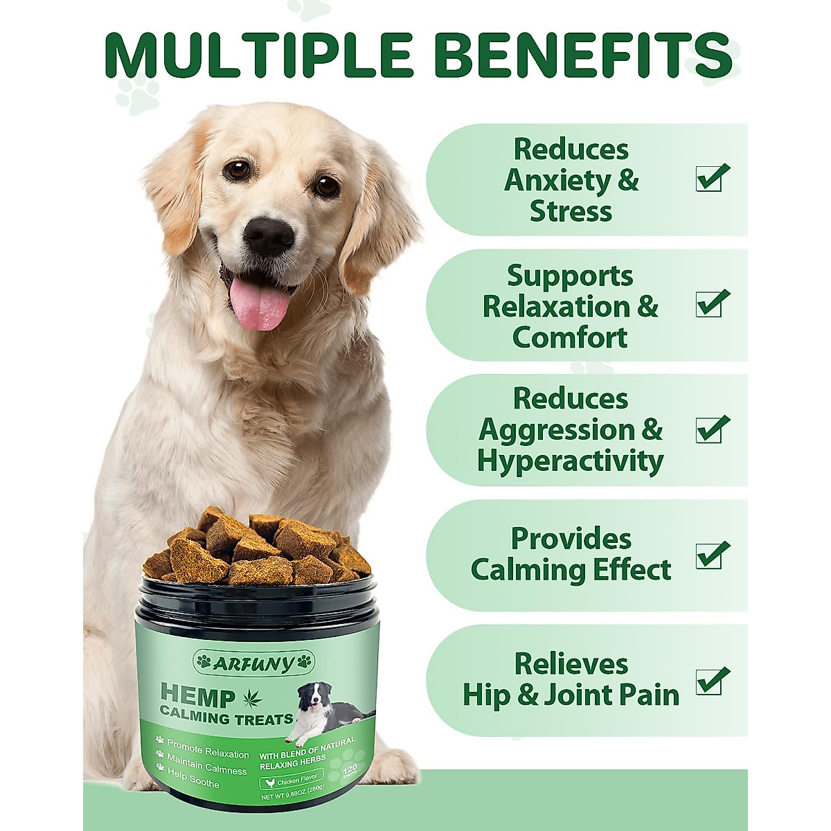 Hemp Calming Chews for Dogs - Dog Calming Treats - Dog Calming Chews - with Valerian Root, Melatonin - Calming Treats for Dogs - Helps with Thunder, Fireworks, Travelling - 120 Chews, Chicken Flavor