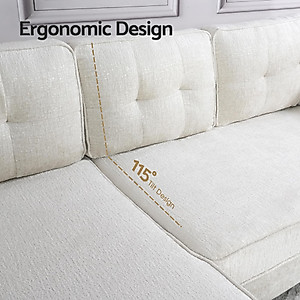 L Shaped Convertible Sectional Couch，82" Luxury Chenille 3-Seater Comfy Sofa With Reversible Chaise & Fluffy Armrests For Living Room Apartment Small Space Bedroom Office(Beige+Black legs,82")