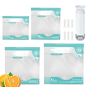 CABIBOX Handheld Vacuum Sealer, Sous Vide Bags, Vacuum Hand Pump with 20Pcs Reusable Food Saver Sealer Bags & 6 Sealing Clips & 1 handheld pump, Vacuum Zipper Bags for Sous Vide Cooking