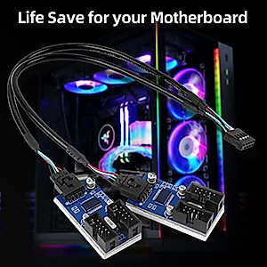 9Pin USB Header Splitter Male 1 to 4 Female Extension Cable Card for Motherboard, USB 2.0 Splitter Cable Connector with 3M Adhesive, Adapter Port Multiplier for CPU Fans, RGB Lights, WiFi Receiver