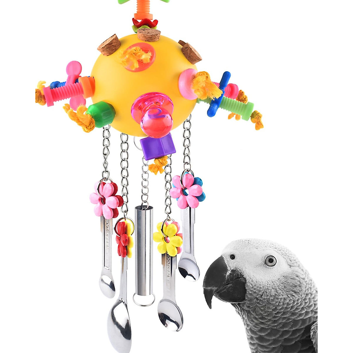 KATUMO Bird Toys Pull Spoons Colorful Acrylic Stick Toys Parrot Chew Toy for Amazon Parrot, African Grey, Conure, Caique, Quaker, Small Cockatoo, Mini Macaw, Eclectus and Similar Birds