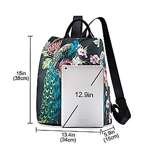 ALAZA Watercolor Peacock Flower Floral Backpack Purse for Women Anti Theft Fashion Back Pack Shoulder Bag