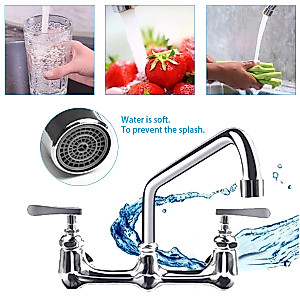 KWODE 8 Inch Center Commercial Sink Faucet with 10” Swivel Spout, Commercial Wall Mount Kitchen Faucet for Kitchen Sink 2-Handle 1 or 2 Compartment Prep & Utility Wall Mount Faucet Chrome Finish