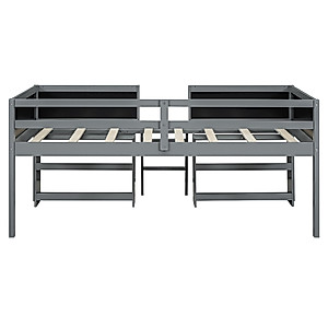 CITYLIGHT Low Loft Bed Twin with Two Movable Shelves and Ladder, Junior Loft Bed with Decorative Guardrail Chalkboard, Wood Kids Loft Bed for Girls Boys,Grey