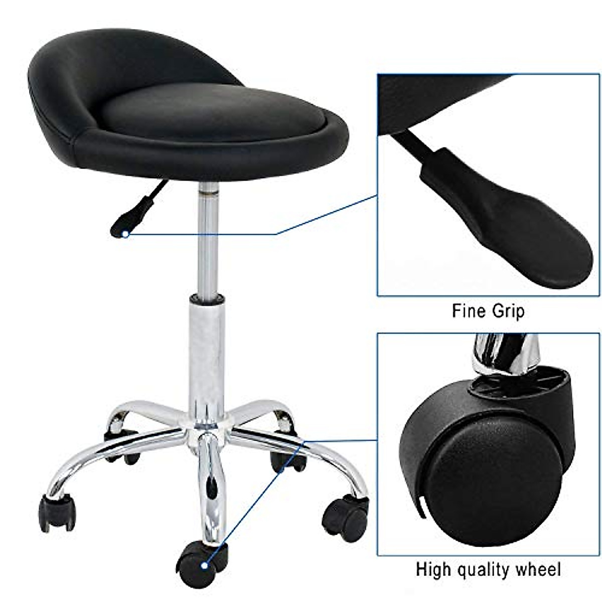 HomGarden Adjustable Hydraulic Rolling Swivel Stool for Massage Salon Office Facial Spa Medical Tattoo Chair Stool w/Backrest Cushion & Wheels,Set of 4