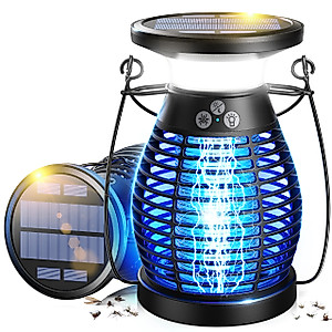 Sayneep Solar Bug Zapper Outdoor, 4200V Effective Mosquito Zapper, Rechargeable Cordless Bug Zapper Outdoor with 4000mAh Battery, Portable Electric Fly Zapper for Patio, Porch, Garden, Kitchen, Black