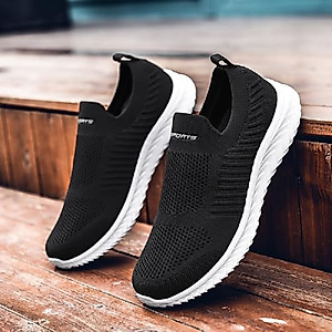 inupon Womens Slip On Knit Sneaker No Tie Sock Walking Shoes Casual Work Shoes (9, Black)