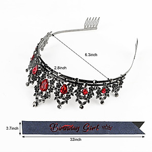CIEHE Red and Black Birthday Decorations, Queen of Hearts Crown + Black Birthday Girl Sash Set, Birthday Crown and Sash for Women, Birthday Sash for Women Birthday Tiara, Birthday Girl Crown Birthday