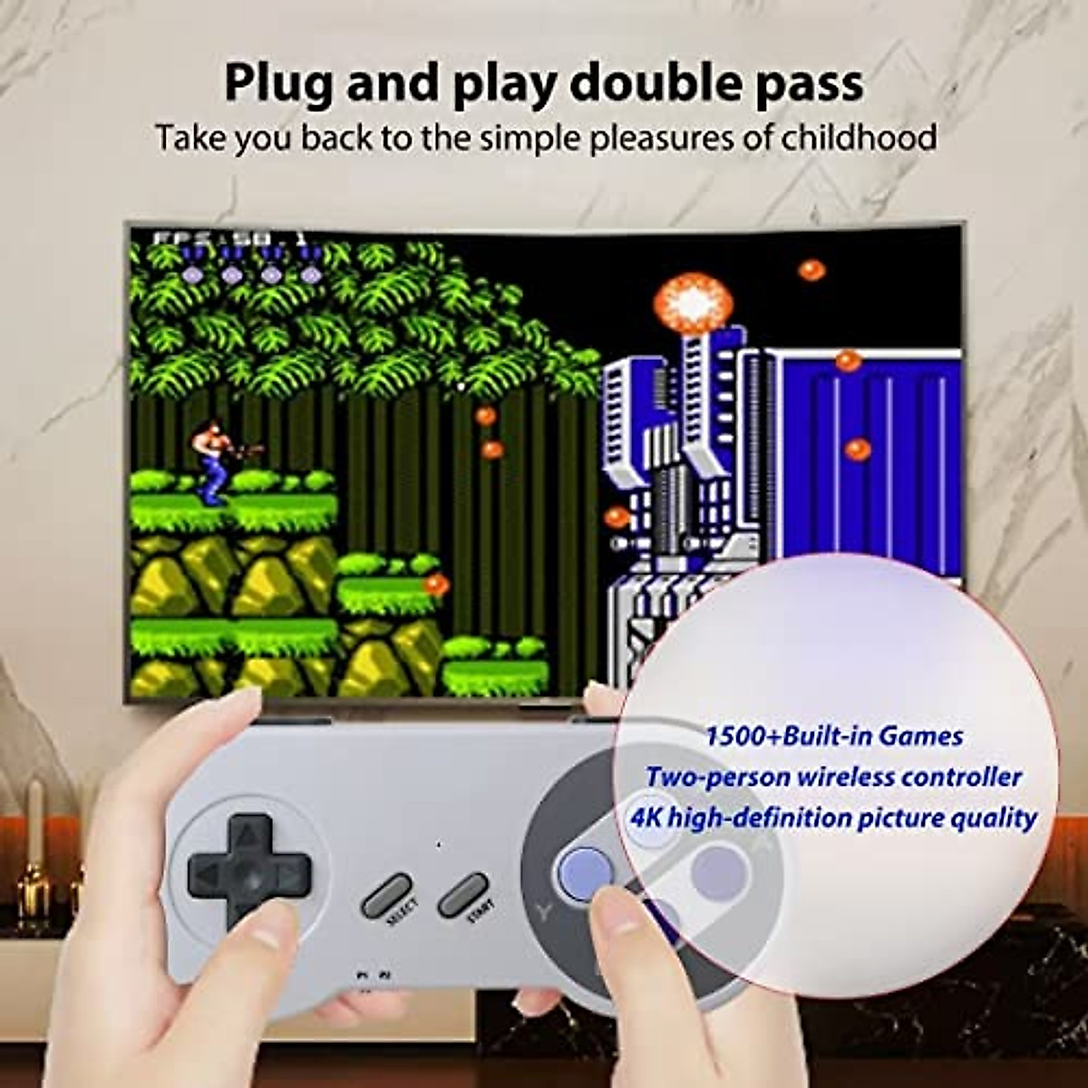 4K 2.4G Wireless HD TV Video Game Console 1500+Built-in Games+ Retro Gamepads