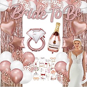 Bachelorette Party Decorations - Rose Gold Bride to be Decorations Wedding Whower Decorations Set Engagement Party with Foil Curtain ,Balloons, Photo Props, 92 Pcs Bridal Shower Decorations Supplies