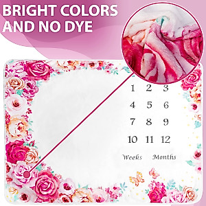 by ALEENTA Month Blanket for Baby Girl, Baby Milestone Blanket Girl with Flowers and Butterflies, Pink Baby