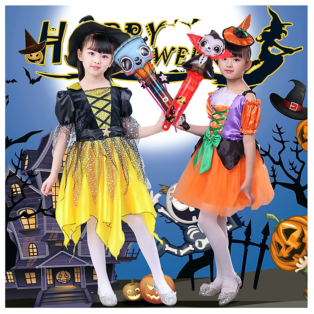 Halloween Inflatables Treats Toys 10pcs For Kids Party Favors Hand Hold Balloon Nightmare Before Christmas Toys Skeleton Spider Pumpkin Vampire Zombie Ghost Bat Outdoor Games Party Supplies