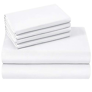 HOMEIDEAS Queen Size Bed Sheets - 6 Piece Set (White) - Extra Soft Brushed Microfiber 1800 Bedding Sheets, Deep Pocket, Wrinkle & Fade Free