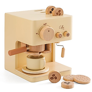 ibwaae Kids Coffee Maker 10Pcs Toy Coffee Maker Playset Wooden Kitchen Set Toys Toddler Play Kitchen Accessories, Pretend Play Food Sets for Girls and Boys