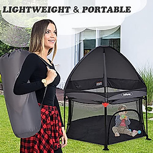INFANS Baby Playpen with Removable Mesh & UV Canopy, 53" Portable Playhouse with Carry Bag, Dome, Padded Floor, Easy Folding Playard Activity Center (Dark Grey)