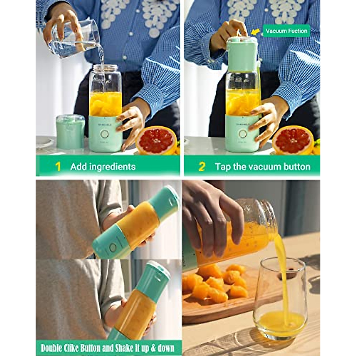 Portable Blender, Personal Blender for Shakes and Smoothies, Fresh Juice Mini Fast Blender with 6 Blades, Rechargable Single Blender BPA Free for Kitchen, Sport, Travel (Green)