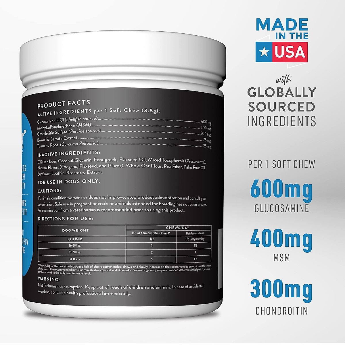 DOGSWELL Hip and Joint Supplement for Dogs - Soft Chews with Glucosamine, Chondroitin, MSM, Boswellia & Turmeric, 1 Pound