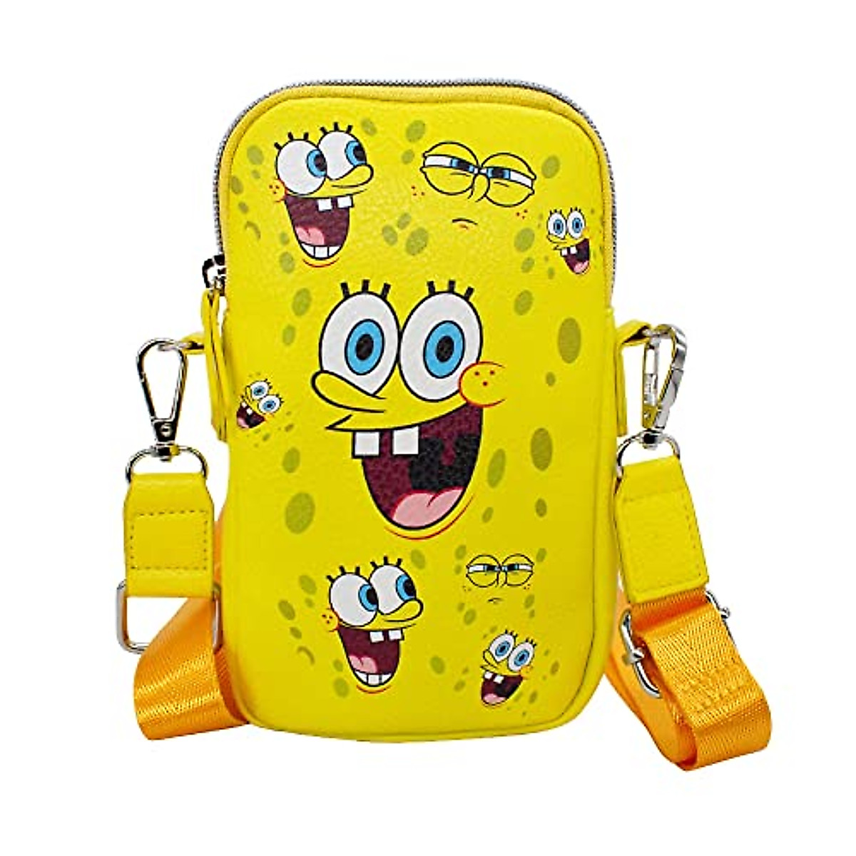 Buckle Down Wallet Phone Bag Holder-Spongebob Squarepants Expressions Scattered Yellow