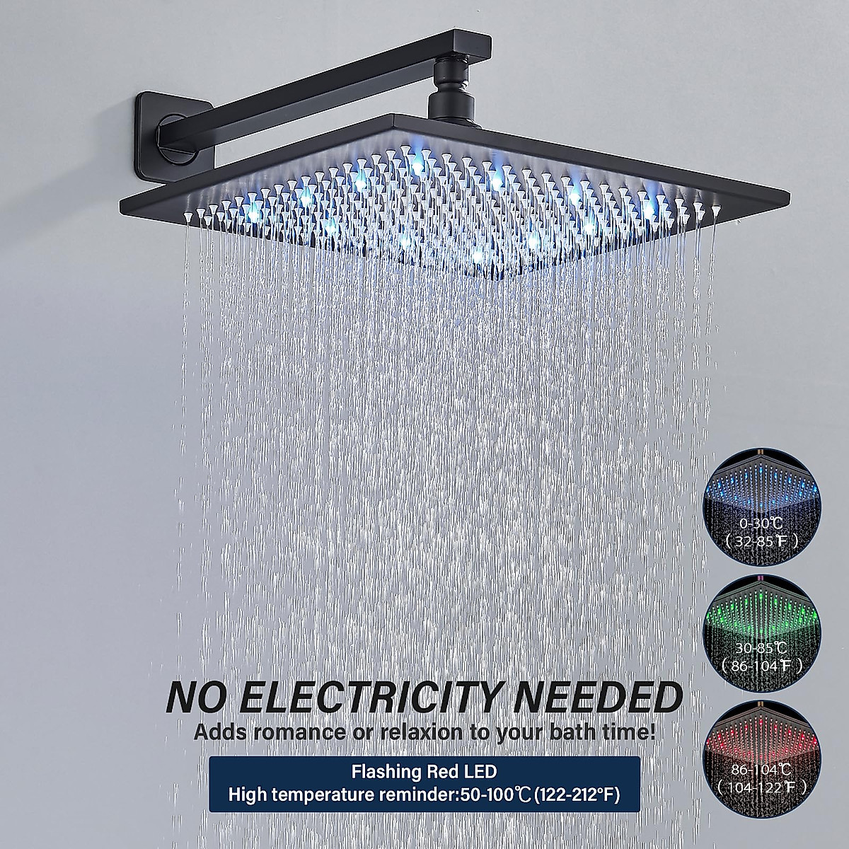 Saeuwtowy 12 inches LED Rainfall Shower Head with Brass Handheld Rain Shower System Shower Faucets Sets Complete or Bathroom Rough-in Valve Body and Trim Included Matte Black