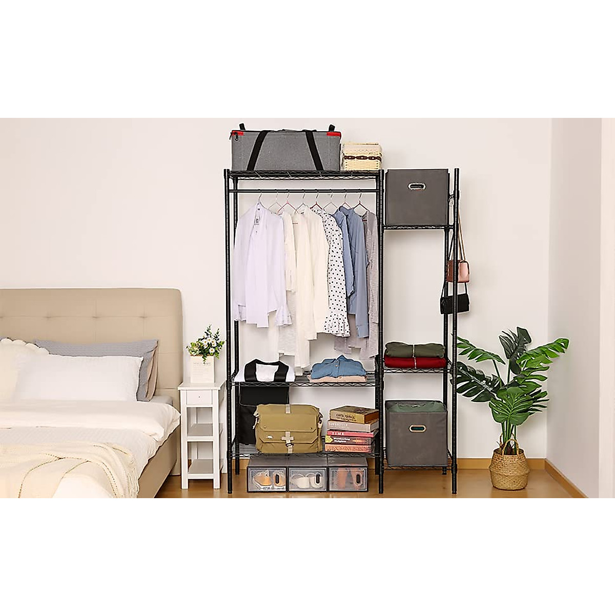 Likein Heavy Duty Clothes Rack, Metal Clothing Rack with Shelves and 2 Fabric Drawers, 6 Tiers Clothing Racks for Hanging Clothes Garment Rack Free Standing Clothes Racks
