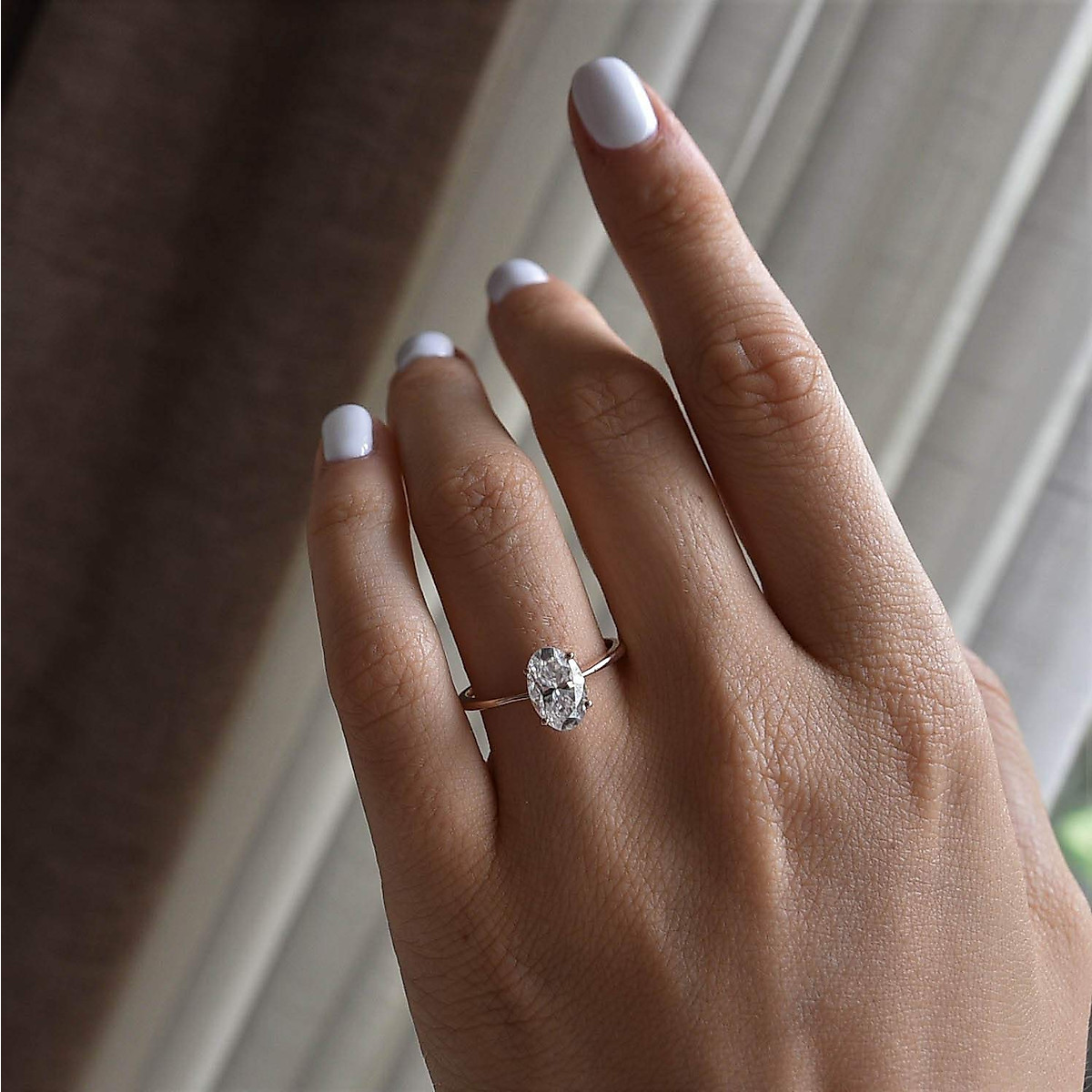 1.5 Carat Moissanite Oval Cut Forever Classic Engagement Ring Solid Gold Plain Ring Band 14K Rose Gold Bridal Ring Stackable Brilliant Ring