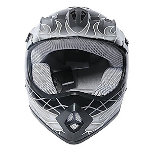 Tengchang DOT Youth Kids ATV Motocross Dirt Bike Black Skull Helmet w/Goggles+Gloves(L)