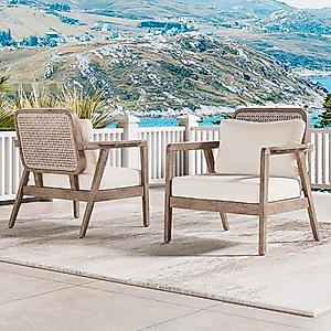 Merax Set of 2 Outdoor Acacia Wood Club Chair,Patio Furniture Conversation Set for Backyard,Weight Capacity 400lbs