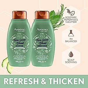 Aveeno, Fresh Greens Blend Sulfate-Free Shampoo with Rosemary, Peppermint & Cucumber to Thicken & Nourish, Clarifying & Volumizing Shampoo for Thin or Fine Hair, Paraben-Free, 12oz
