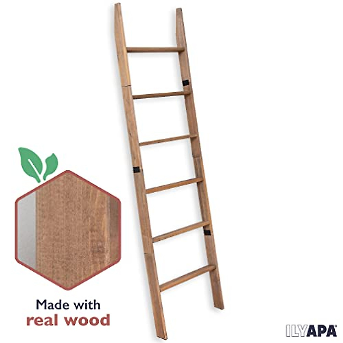 Ilyapa Blanket Ladder for The Living-Room - Rustic Decorative Quilt Ladder with Folding Construction for Easy Storage, Brown Weathered Wood