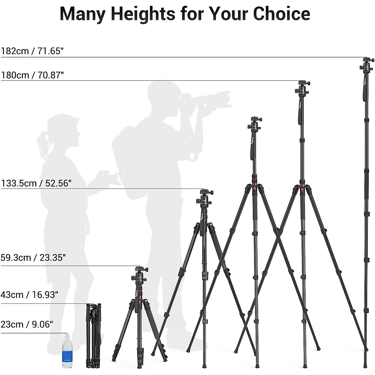 SmallRig 71" Camera Tripod Monopod with Detachable 360° Ball Head, Quick Release Plate, Max. Payload 33lb, Adjustable Height 16-71 inches for Travel, Video, Live Streaming, Vlogging