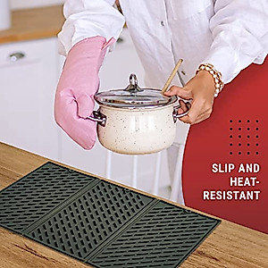 Foldable Dish Drying Mats for Kitchen Counter 16x24 - Non Slip Silicone Mat Black - Trifold Dish Mat Drying Kitchen Mat - Silicone Heat Resistant Mat - Silicone Dish Drying Mat