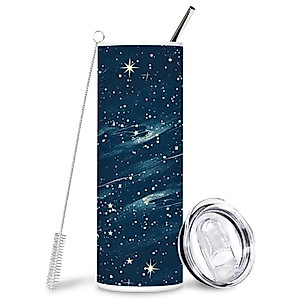 Honeybaby Galaxy Sky Starry Coffee Tumbler 20 oz with Straw & Lid Leak Proof Tumbler Reusable Stainless Steel Tumblers Insulated Water Bottles Gifts for Women Men