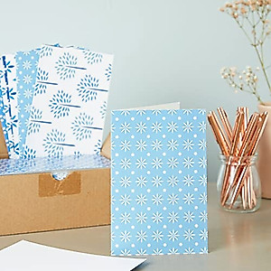 48 Pack Blue Stationery Notecards and Envelopes Set, 4x6-Inch All Occasion Thank You Notes for Birthdays, Business, 6 Floral Designs (Blank Inside)