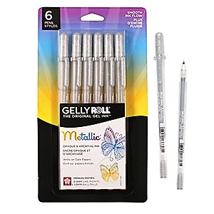 SAKURA Gelly Roll Metallic Gel Pens - Pens for Scrapbook, Journals, or Drawing - Metallic Silver Ink - Medium Line - 6 Pack