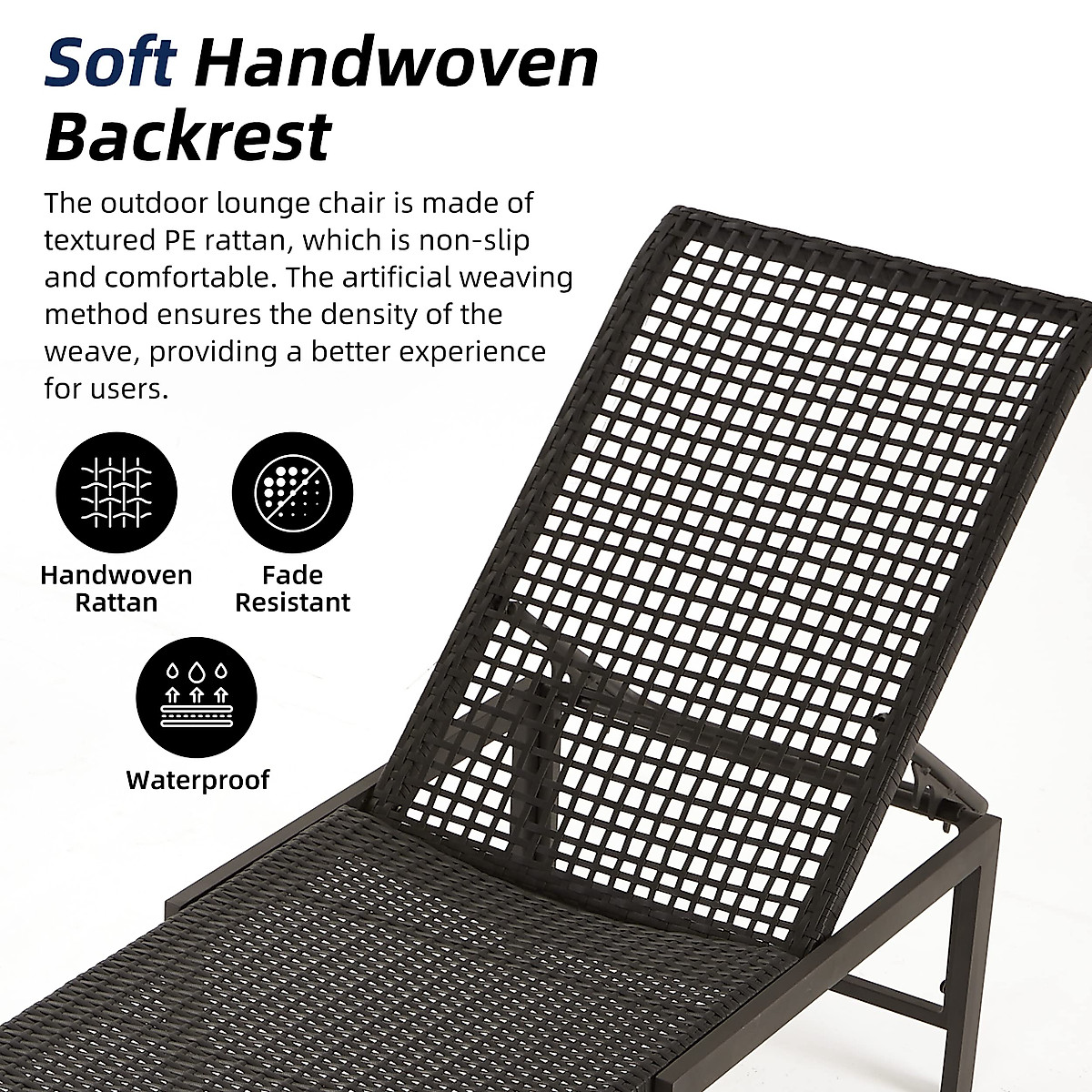 Eongdn Chaise Lounge Outdoor, Hand-Woven Rattan Pool Lounge Chairs Set of 2, Aluminum Frame 5 Level Adjustable, Lounge Chairs for Outside, Poolside, Deck, Beach, Dark Grey