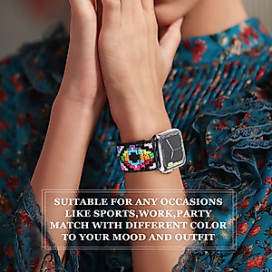 6 Packs Nylon Stretchy Bands Compatible with Apple Watch Bands 42mm 44mm 45mm for Women Girls, Adjustable Braided Solo Loop Sport Bands for iWatch Series 7 6 SE 5 4 3 2 1 Leopard Aztec Boho RedPink