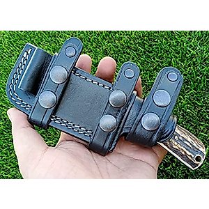Ottoza Handmade Small Knife Sheath - Leather Knife Sheath RIGHT HAND Bushcraft Knife Sheath - Hunting Knife Sheath - Survival Knife Sheath - Horizontal Carry Black TOP GRAIN LEATHER No:171
