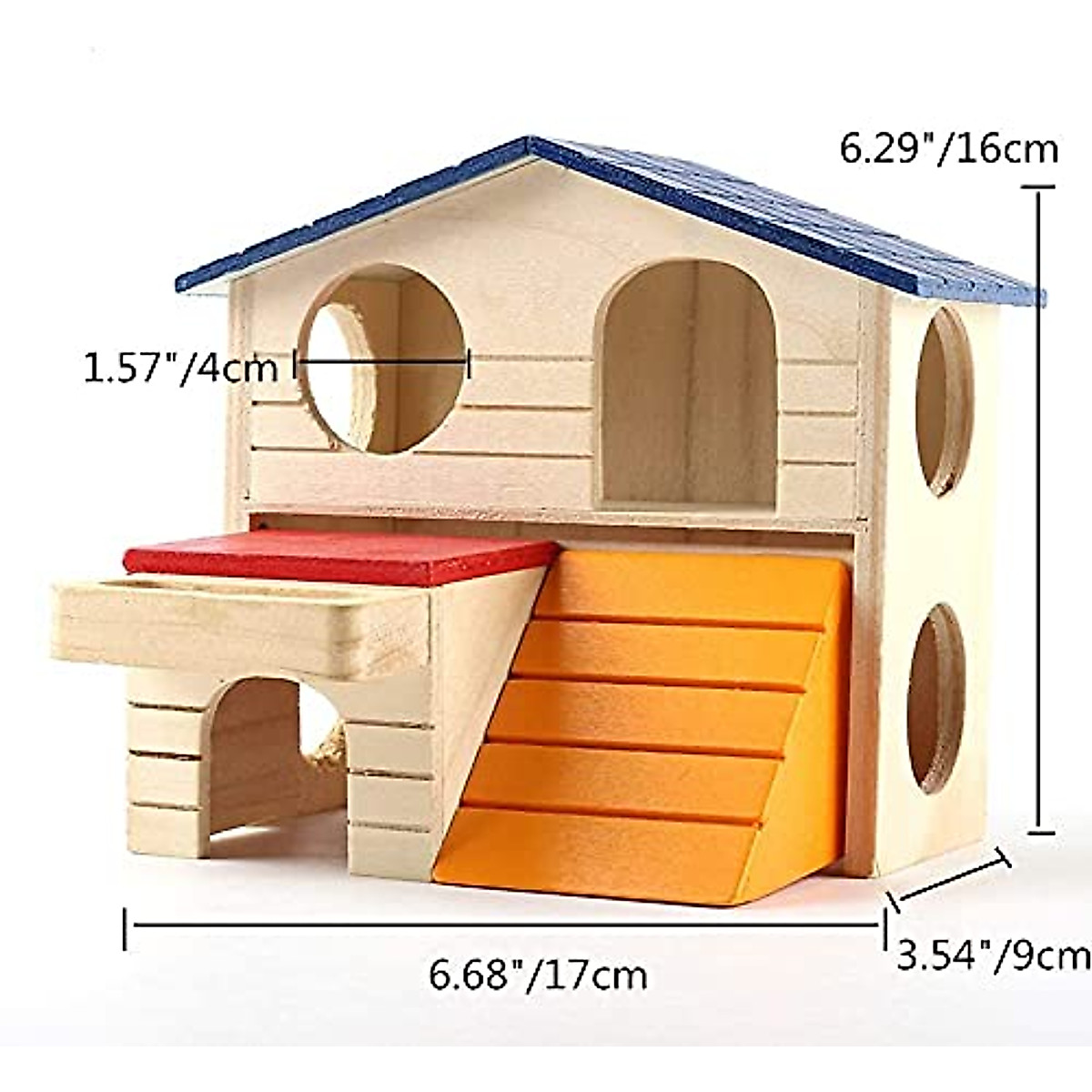 FORZENA Pet Small Animal Hideout Hamster House Deluxe Two Layers Wooden Hut Play Toys Chews Color Sepak Takraw and Barbell