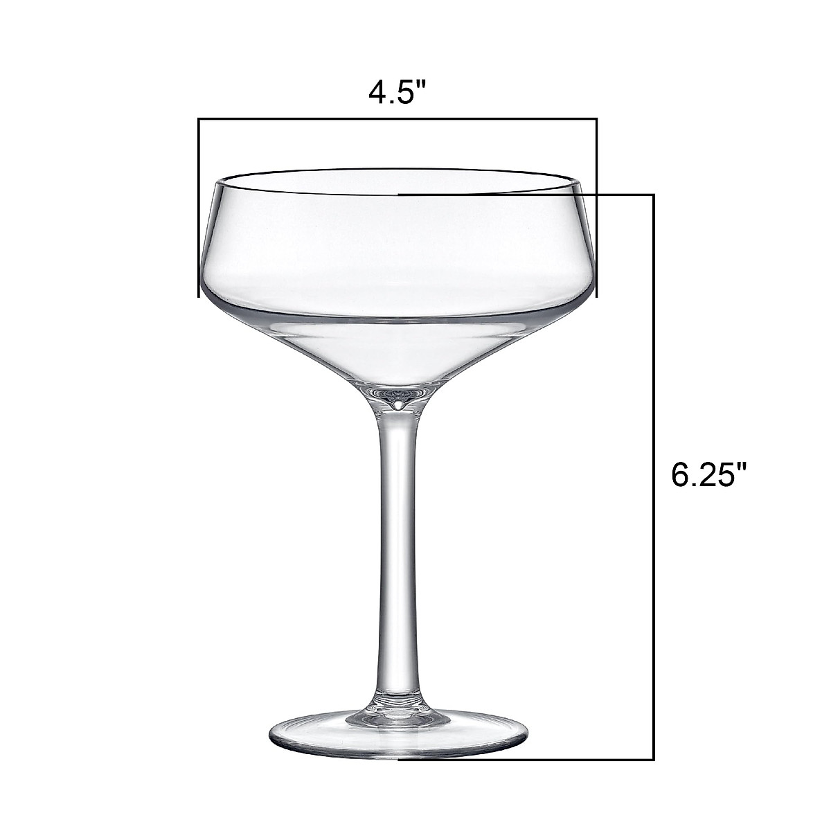 Amazing Abby - Courtney - 12-Ounce Plastic Coupe Glasses (Set of 6), Martini Glasses, Champagne Saucers, Reusable, BPA-Free, Shatter-Proof, Dishwasher-Safe, Perfect for Poolside, Outdoors, and More