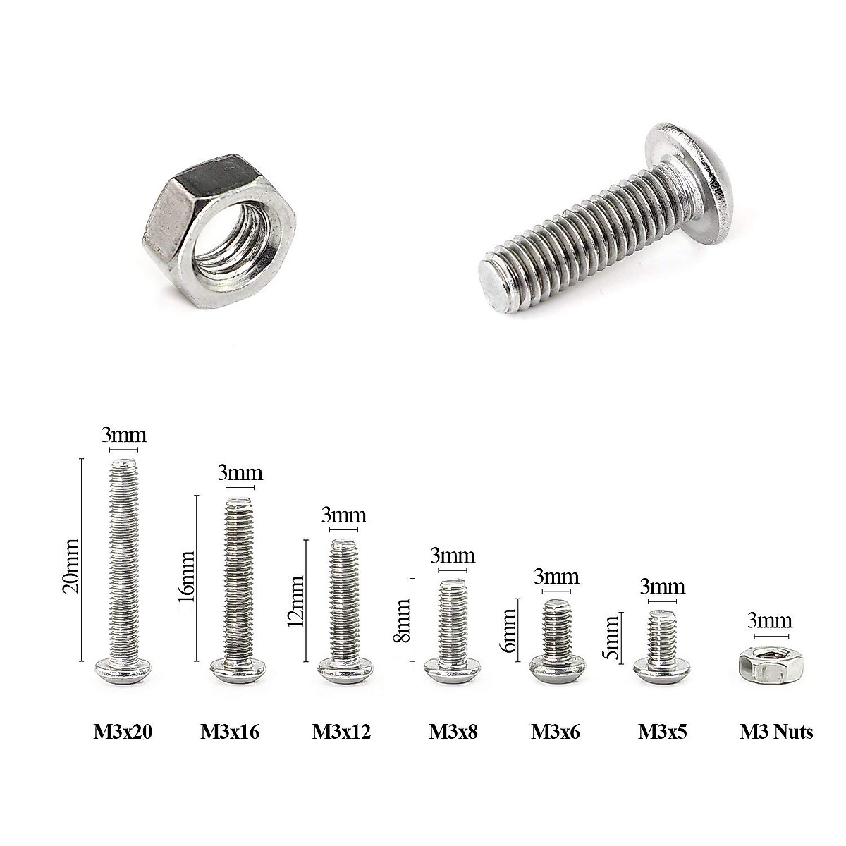 Sutemribor 320 Pieces M3 Stainless Steel Button Head Hex Socket Head Cap Bolts Screws Nuts Assortment Kit + Wrench