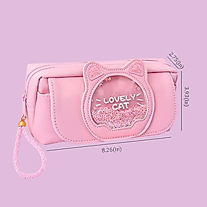 Kawaii Cute cat Pencil case Three-Layer Pencil case Large Capacity Pencil case Cute School Supplies (Blue)