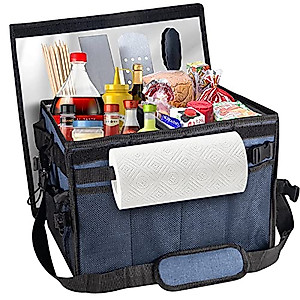Large Grill and Picnic Caddy Picnic Basket for Griddle/ BBQ rganizer Store All Tools Accessories,Collapsible and Easy Carry Griddle Caddy for Family Outdoor,Camper,Travel,Car,RV