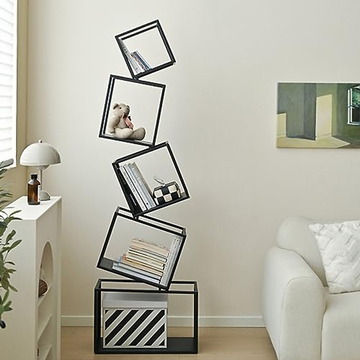 Weltallina Bookshelf, 5-Tier Bookcase Black, 67" Tall Black Bookshelf, Industrial Bookshelf, Modern Book Storage, Storage Shelves for CDs/Books/Home Decor, Display Shelf