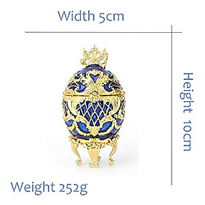 FASALINO Faberge Egg Jewelry Trinket Box Classic Hand-Painted Ornaments Metal Craft Gift for Home Decor (Blue)