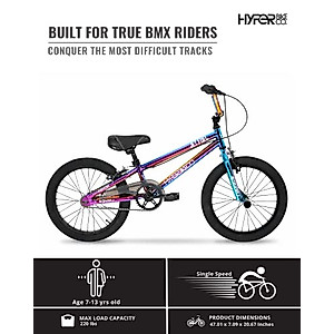 Hyper BMX Bike 18 Inch. BMX Bike for Kids Age 7-13 yrs Old, Single Speed, Front and Rear Caliper Brakes, Steel BMX Frame. 360 Handlebar Rotation. Bike Park Ready BMX Bicycle. Jet Fuel Finish