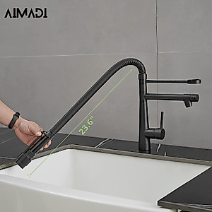 Black Kitchen Faucet,AIMADI Matte Black Kitchen Faucet with Pull Down Sprayer,Commercial Single Handle Single Hole Kitchen Sink Faucet
