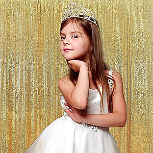 YCC 10FTx10FT Shiny Gold Sequin Backdrop Gold Sequin Curtain Background Photography Backdrop for Thanksgiving Christmas Party/Wedding Decorations Drapes Backdrop Photo Booth (10X10FT, Gold)