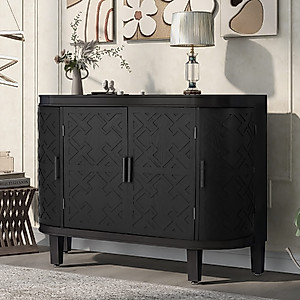 SZUBEE Antique Pattern Accent Storage, Cabinet with Wooden Sideboard-Ideal for Hallway, Entryway, Living Room, Bedroom, Black