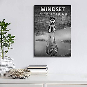 Modern Motivational Wall Art Decor for Bedroom Canvas Wall Art Mindset is Everything Inspirational Wall Art for Office Wolf Motto Artwork Wall Decor Black and White Wall Art Canvas Framed 12x16inch
